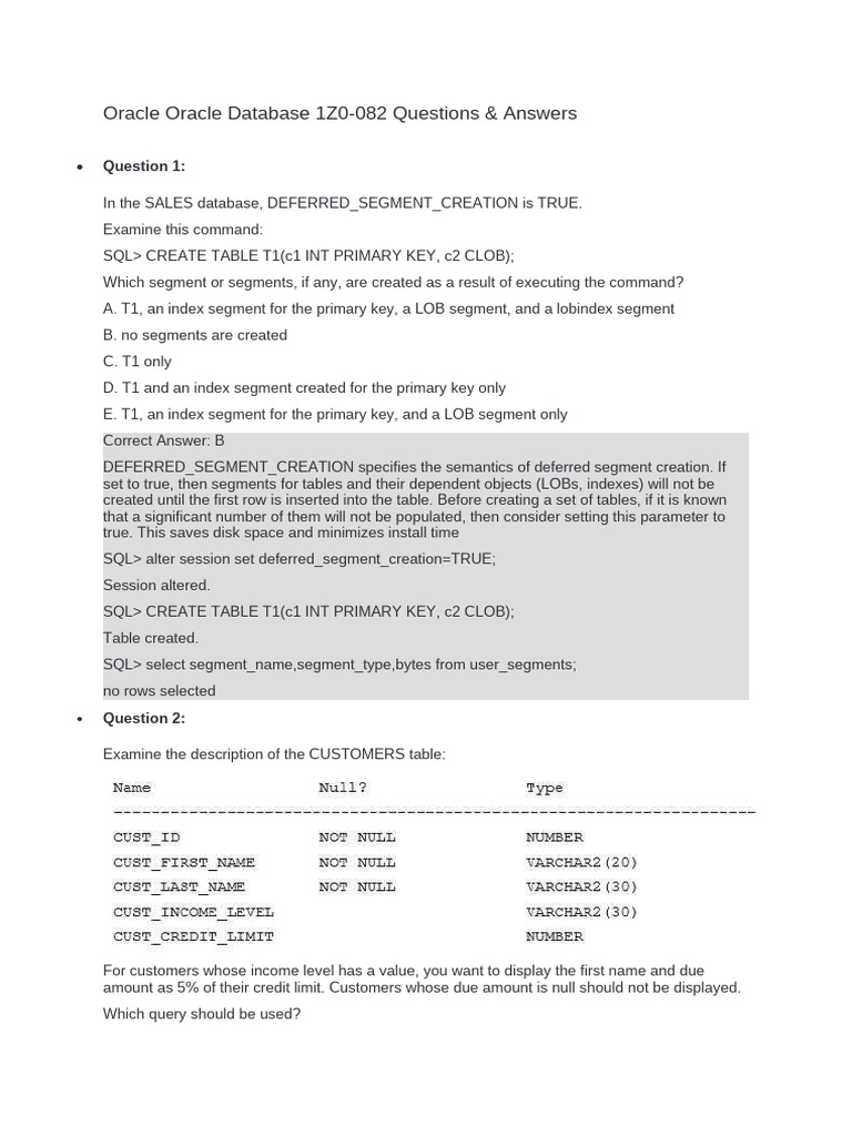 Oracle Oracle Database 1Z0-082 Questions & Answers | PDF