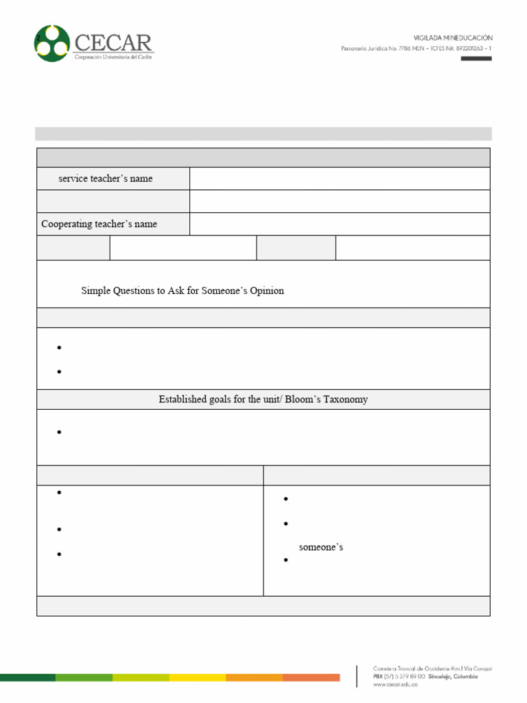 Lesson Plans Unit 1 - 2 | PDF