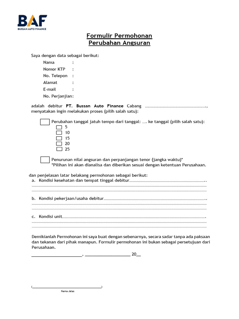Exhibit-2 Form Permohonan Perubahan Angsuran | PDF