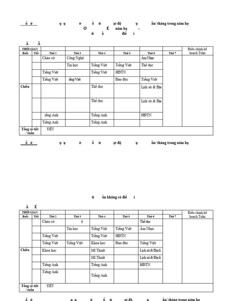 2. Điêu chỉnh ngày nghỉ lớp 4C- TKB-GV 9 Chuẩn | PDF