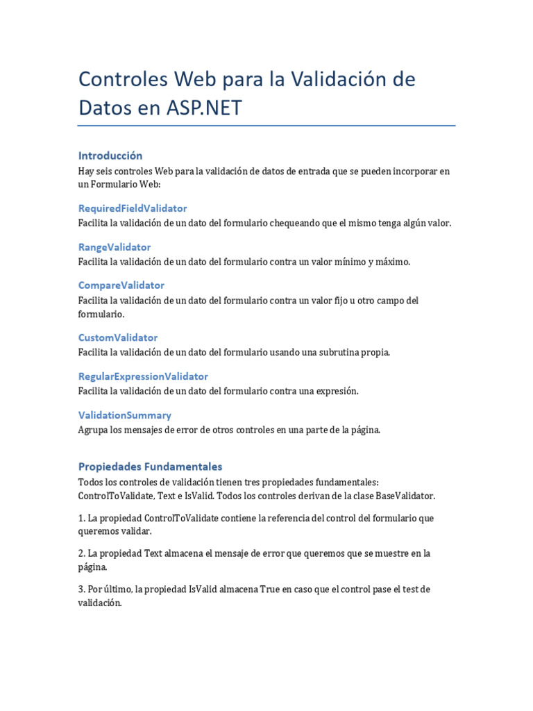 Resumen-Controles Validacion ASP NET | PDF
