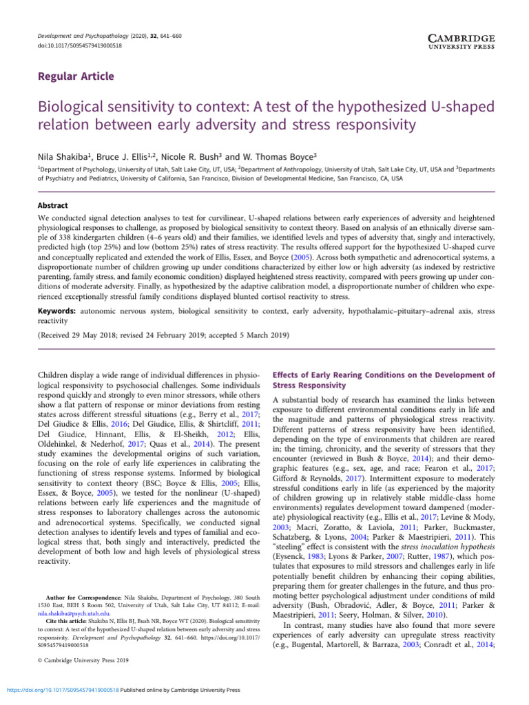 Biological Sensitivity To Context A Test of The Hypothesized U Shaped ...