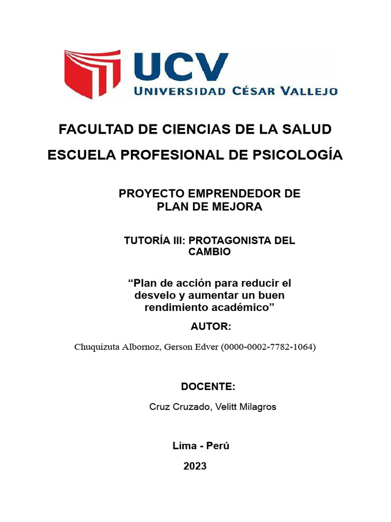 Plan de Acción para Reducir El Desvelo y Aumentar Un Buen Rendimiento ...