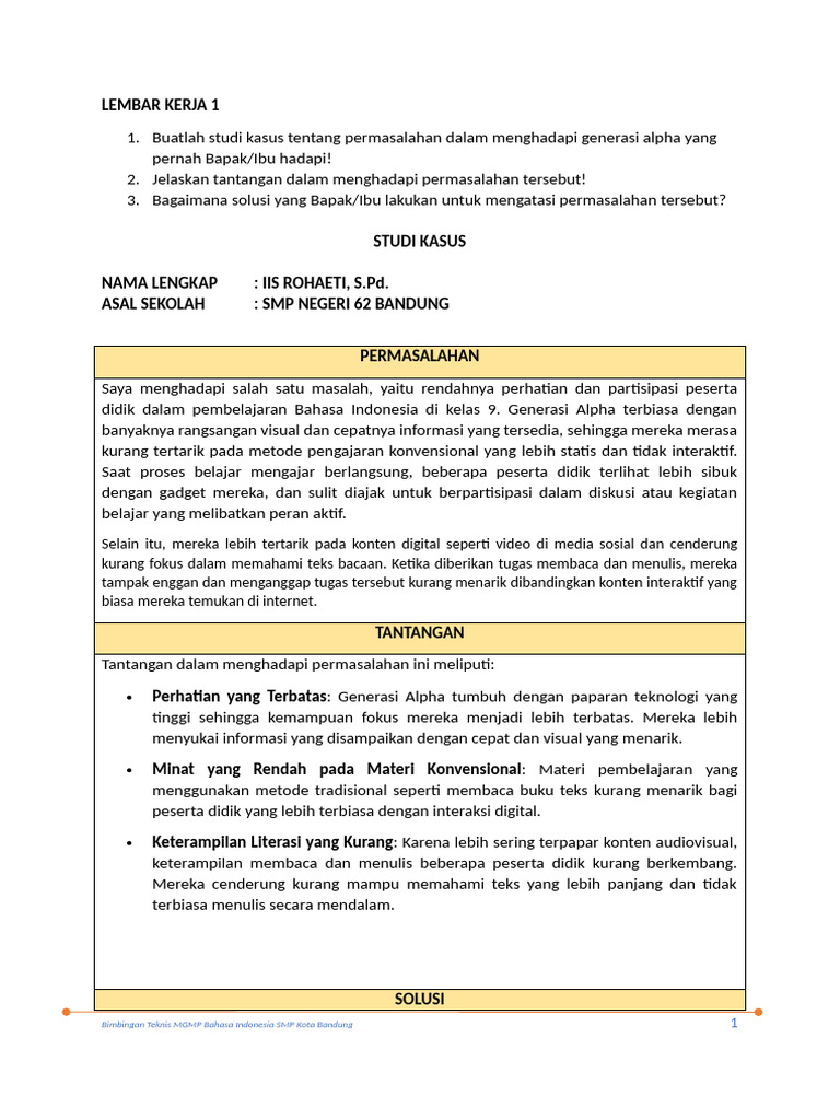 Lembar Kerja Bimtek MGMP B Indonesia - Bu Iis - SMPN 62 BDG | PDF