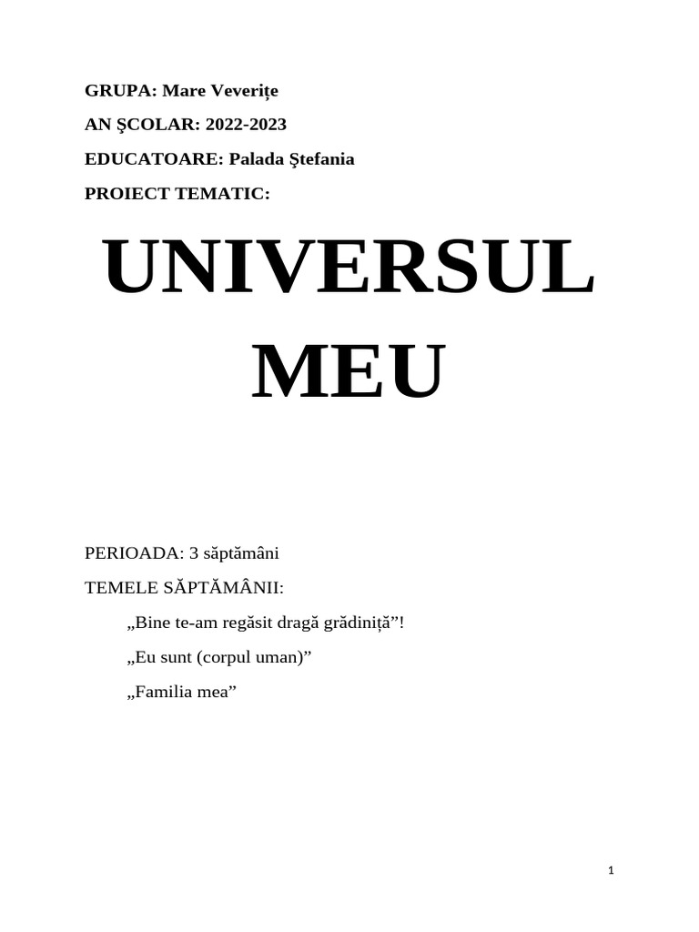 Proiect Tematic Universul Meu | PDF