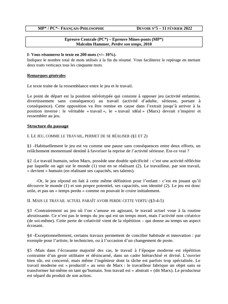 Ds5 Centrale Hammer Corrige Jeu 2 | PDF