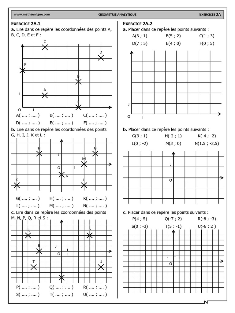 Chap 3 - Ex 2A - Repérage D'un Point Dans Le Plan - CORRIGE | PDF