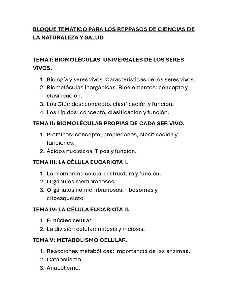Bloque Temático de Cns para La Selectividad Trench Esono | PDF Bloque Temático de Cns para La Selectividad Trench Esono | PDF