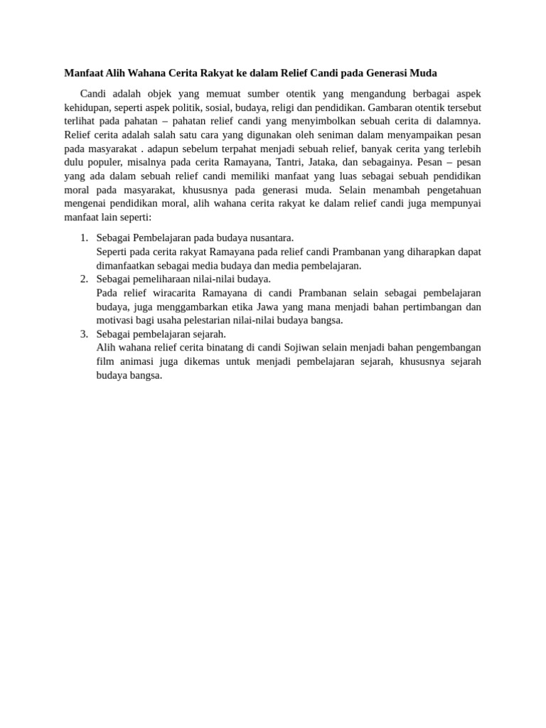 Manfaat Alih Wahana Cerita Rakyat Ke Dalam Relief Candi Pada Generasi ...