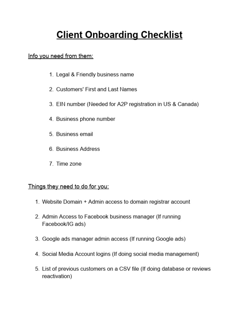 Client Onboarding Checklist Template | PDF