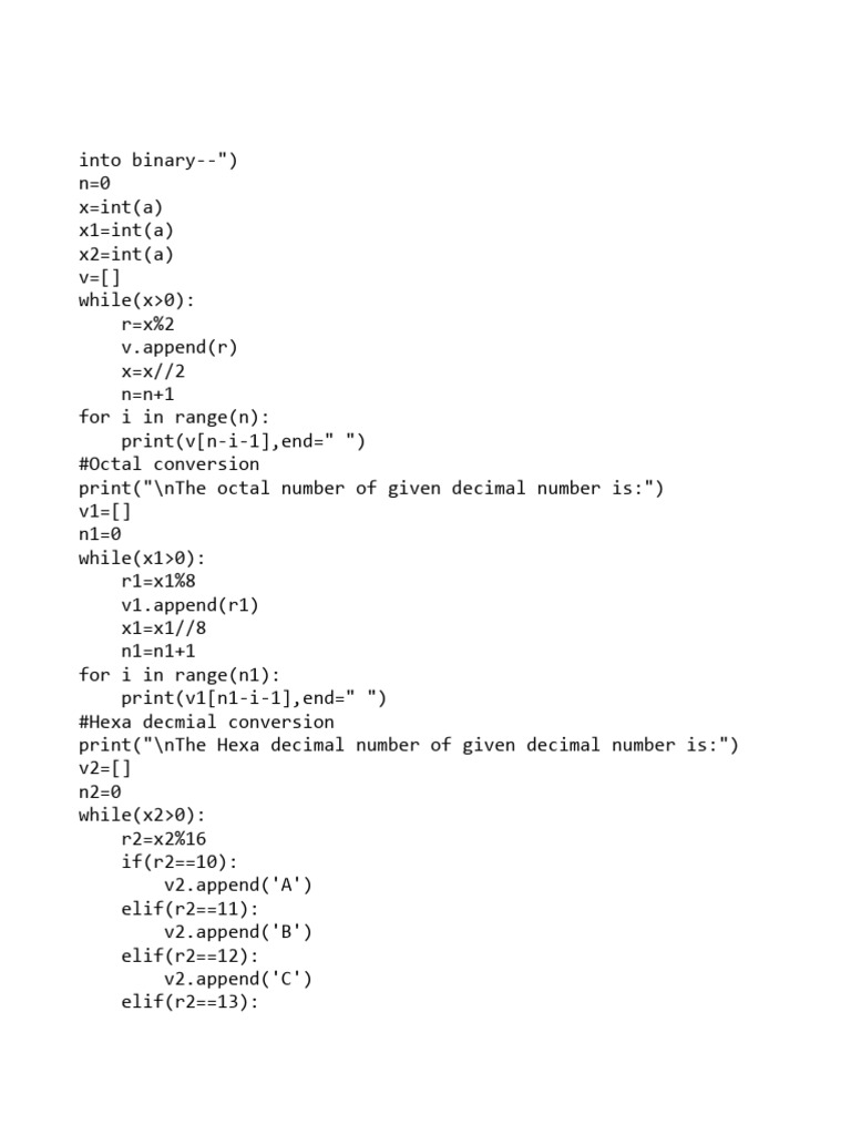 Python Decimal To Binary, Octal and Hexadecimal | PDF Python Decimal To Binary, Octal and Hexadecimal | PDF