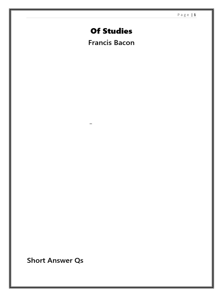 Of Studies Francis Bacon COMPLETE NOTES | PDF