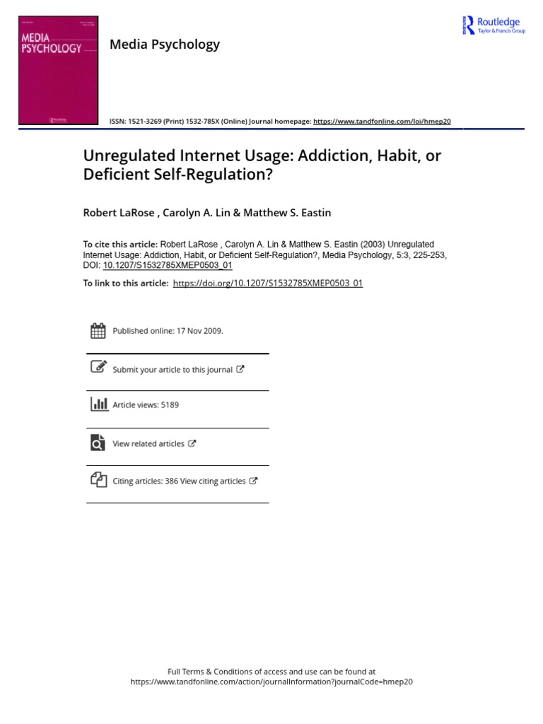 Unregulated Internet Usage Addiction Habit or Deficient Self Regulation ...