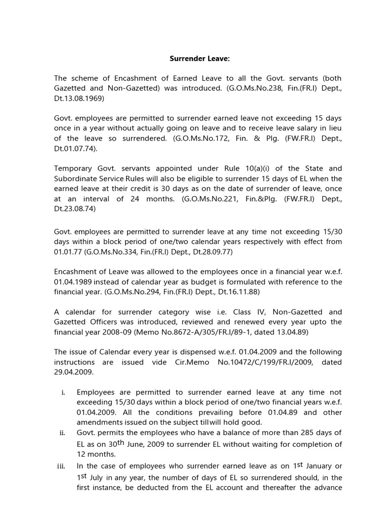 Surrender Leave Rules | PDF