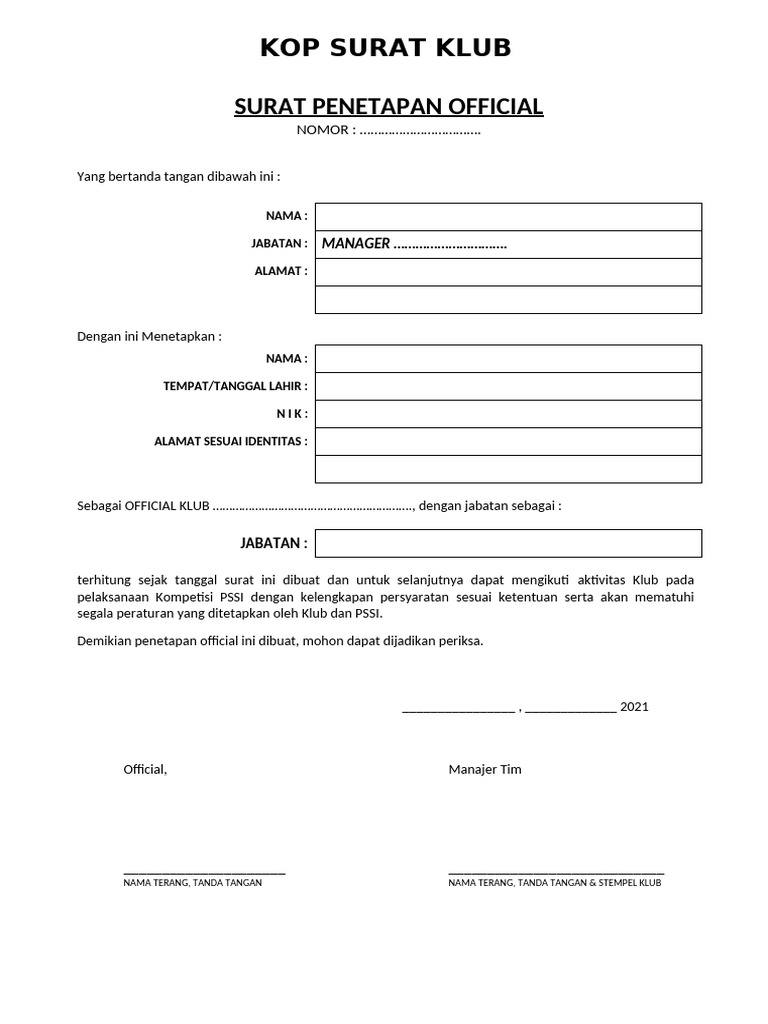 Surat Penetapan Official | PDF