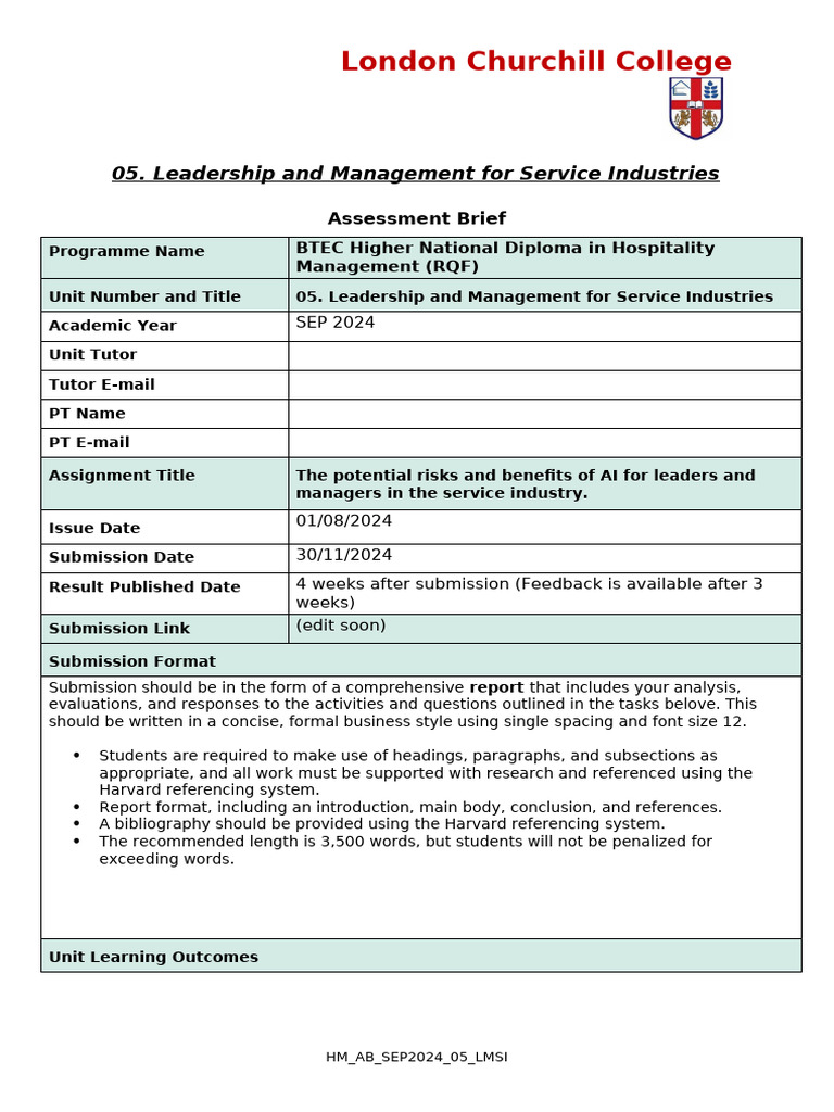 Ab HND HM U05 Lmsi Sep 2024 | PDF | Leadership | Career & Growth