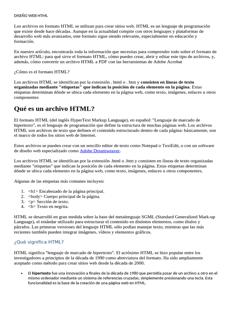 Conceptos Básicos Diseño Web HTML | PDF