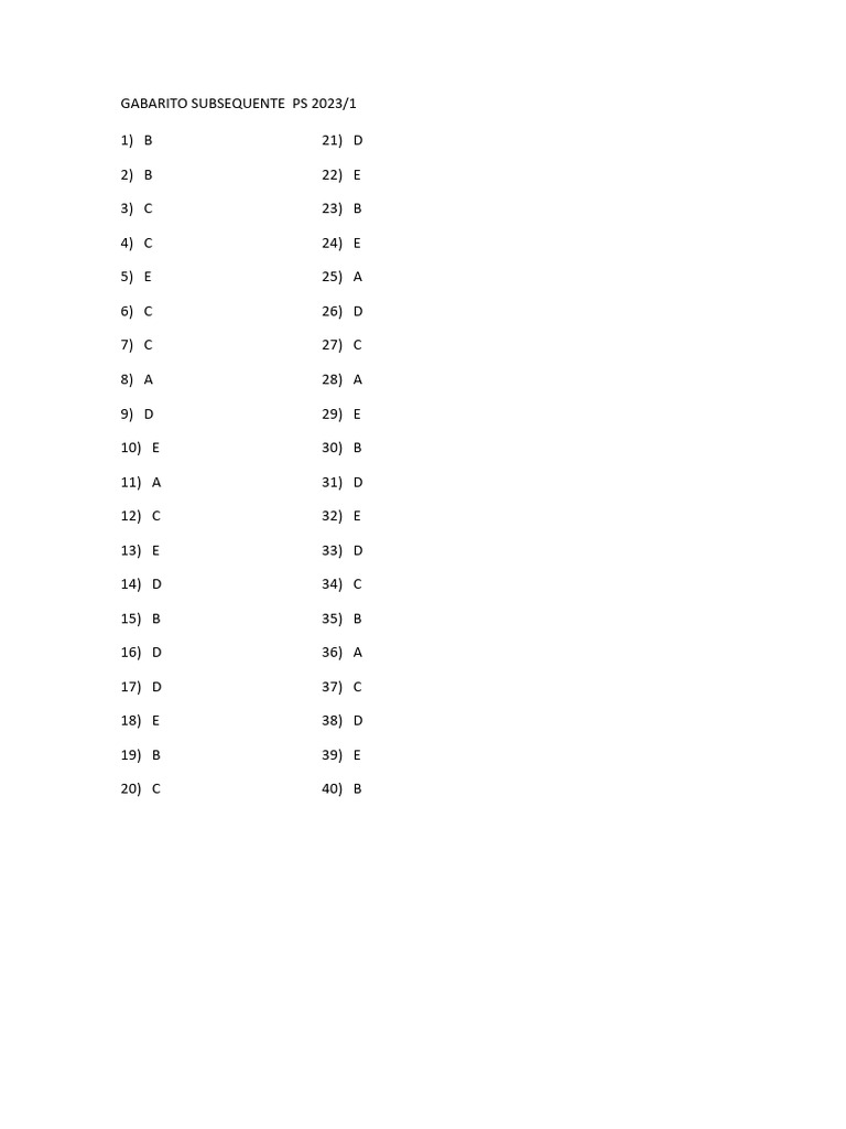 2023 1 Subsequente Gabarito | PDF