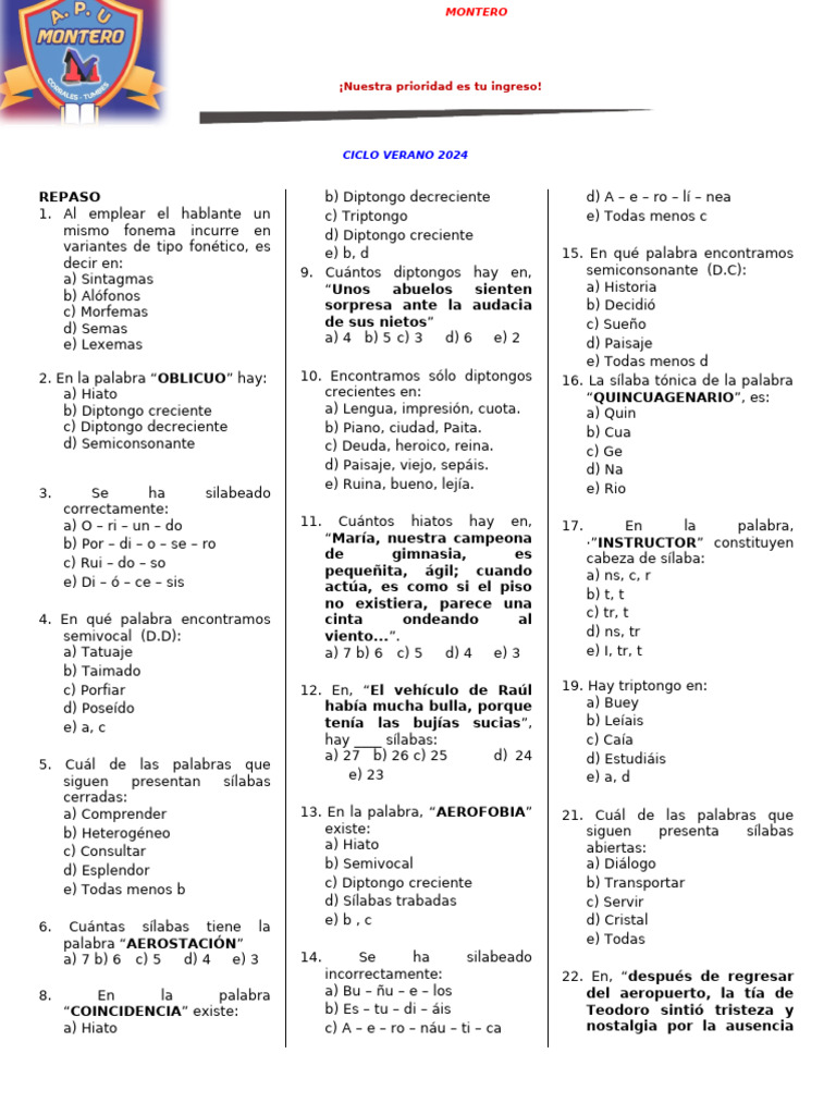 Repaso Gramatica - para Montero | PDF