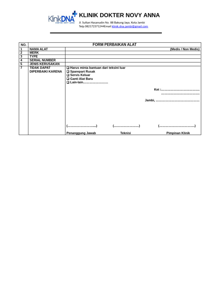 FORM PERBAIKAN ALAT MEDIS NON MEDIS | PDF