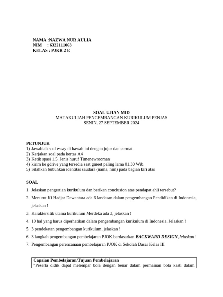 Uts Kurikulum Nazwa Nur Aulia | PDF