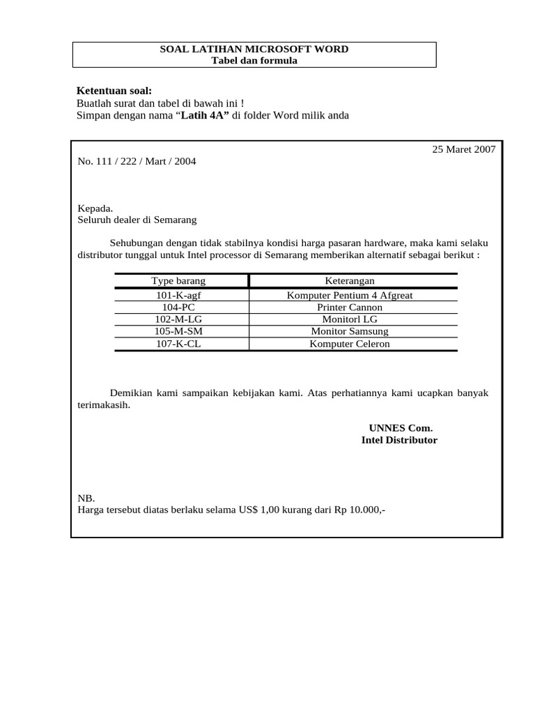 SOAL LATIHAN PRAKTEK MS OFFICE (1) | PDF