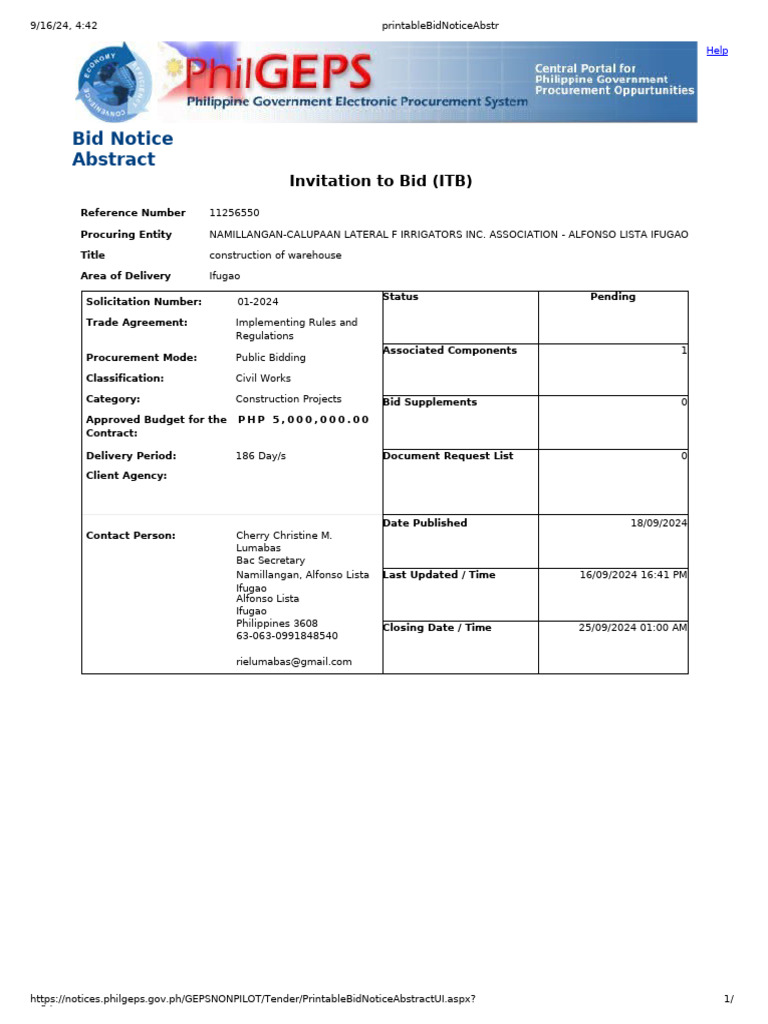 Printable Bid Notice Abstract | PDF