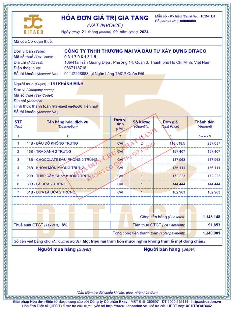 C24TDT - (Hoá Đơn Bánh - Nháp | PDF