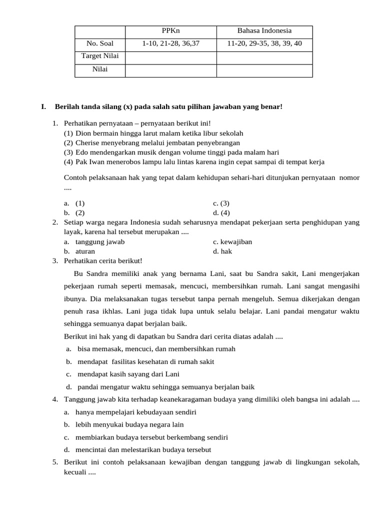 Latihan Soal PAS Tema 3 | PDF