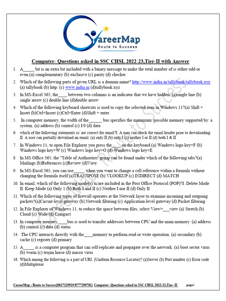 Computer - Questions Asked in SSC CHSL 2022-23, Tier-II Without Answer | PDF