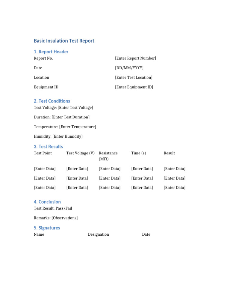 Insulation Test Report Template | PDF | Insulator (Electricity ...