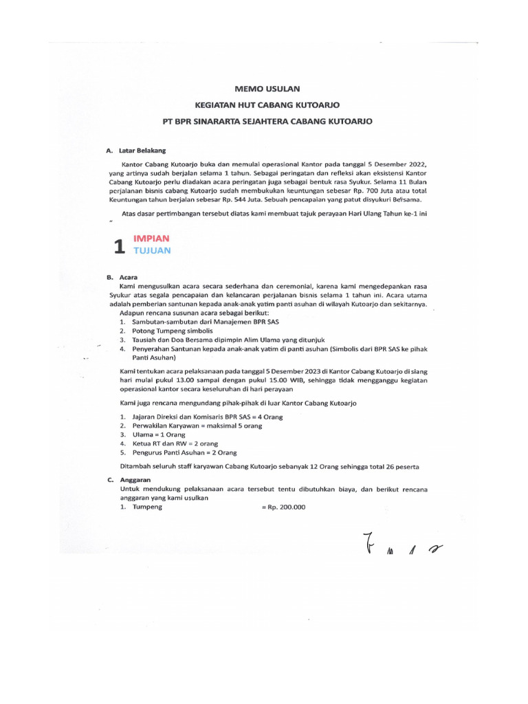 MEMO HUT KUTOARJO | PDF