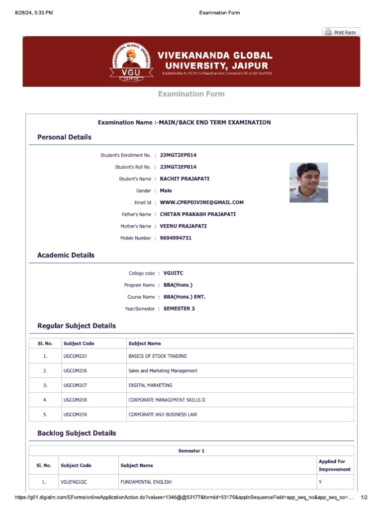 Examform IIISem | PDF