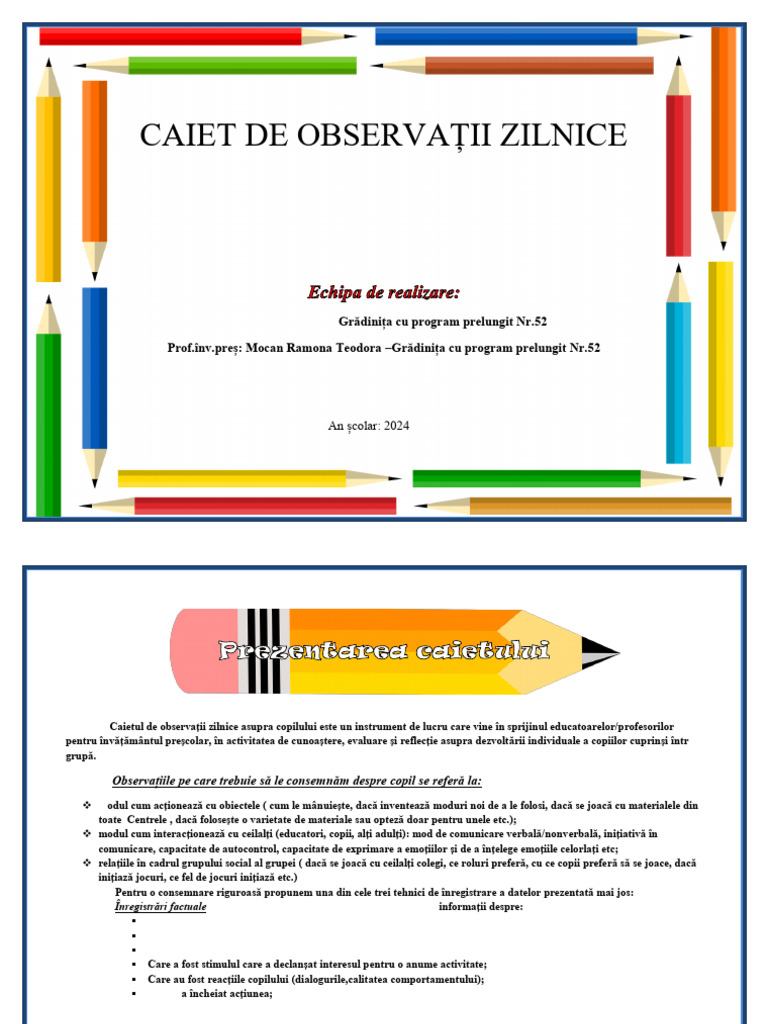 Caiet de Observatii Zilnice | PDF