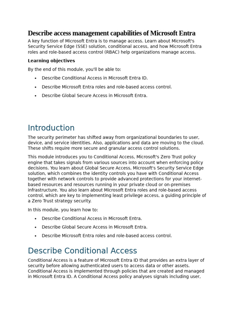 Describe Access Management Capabilities of Microsoft Entra | PDF