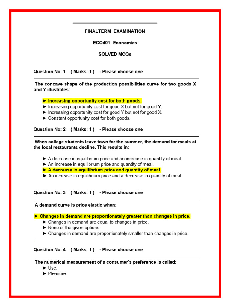 ECO401 Finalterm Solved MCQs | PDF