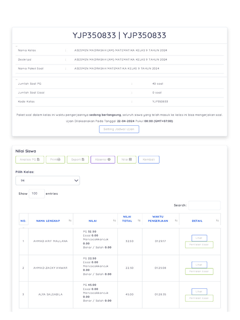 NILAI AM MTK KELAS 94 | PDF