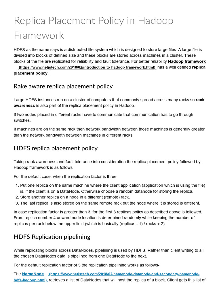 Replica Placement Policy in Hadoop Framework - Big Data Technologies | PDF