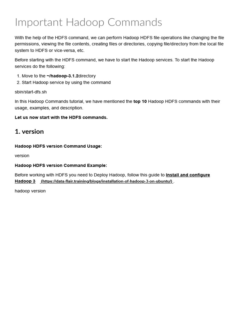 Important Hadoop Commands - Big Data Technologies | PDF