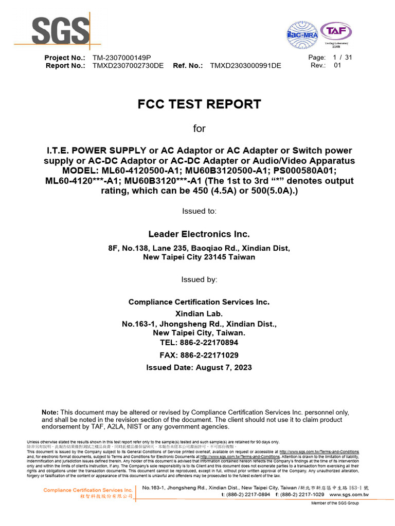 TMXD2307002730DE (ML60-4120500-A1) FCC Part 15 B | PDF
