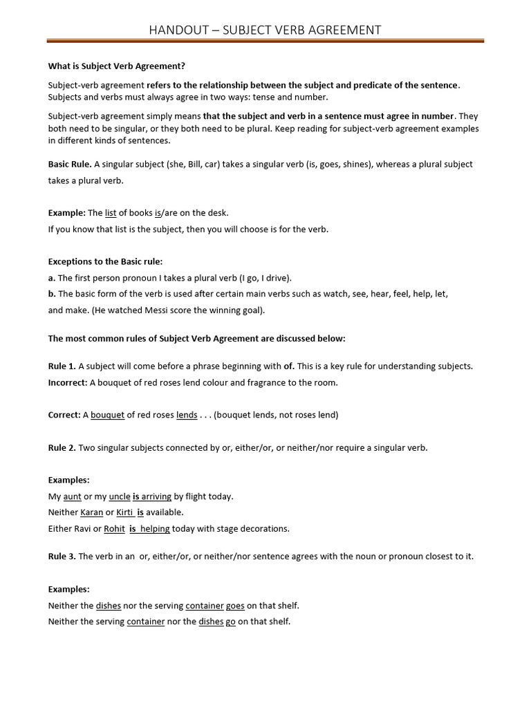 Handout - Sub Verb Agreement | PDF