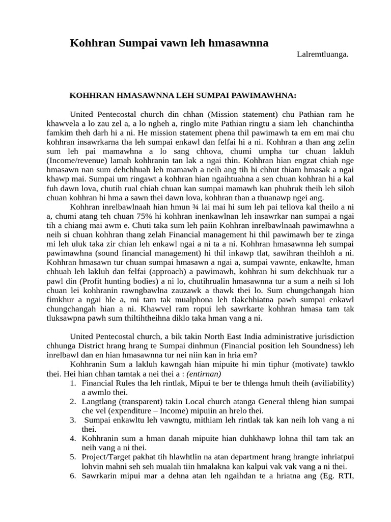 Kohhran Sumpai Vawn Leh Hmasawnna | PDF