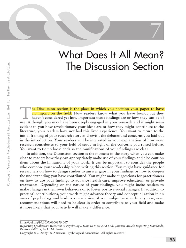 Levitt, H. M. (2020) - What Does It All Mean. The Discussion Section | PDF