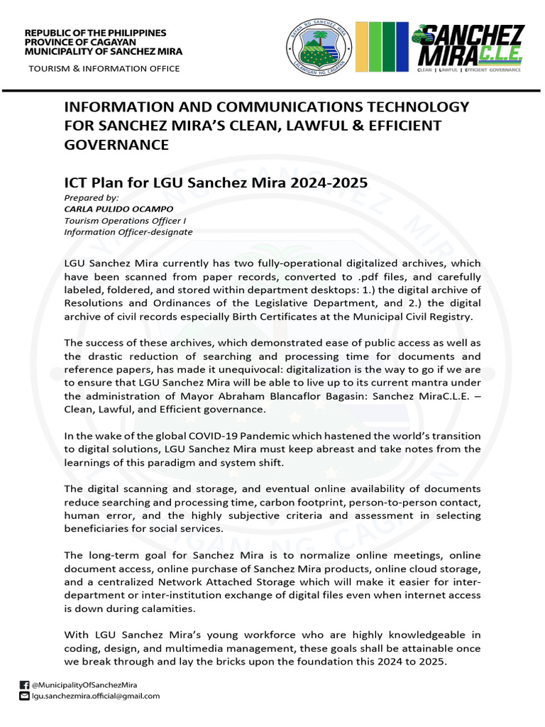 2023 09 01 - PROPOSAL LGU Sanchez Mira ICT Plan 2024-2025 | PDF