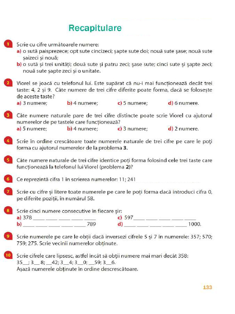 RECAPITULARE MATE clasa a III-a | PDF