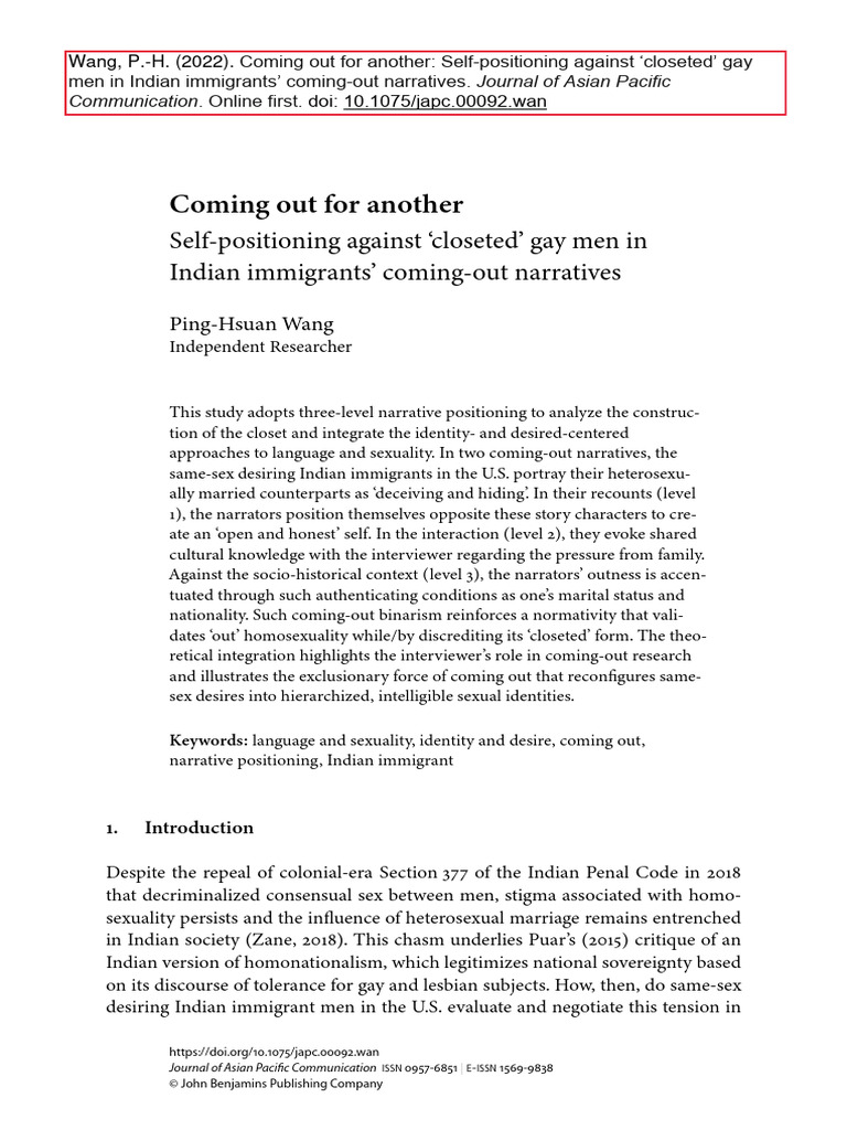 Coming Out For Another Self Positioning | PDF