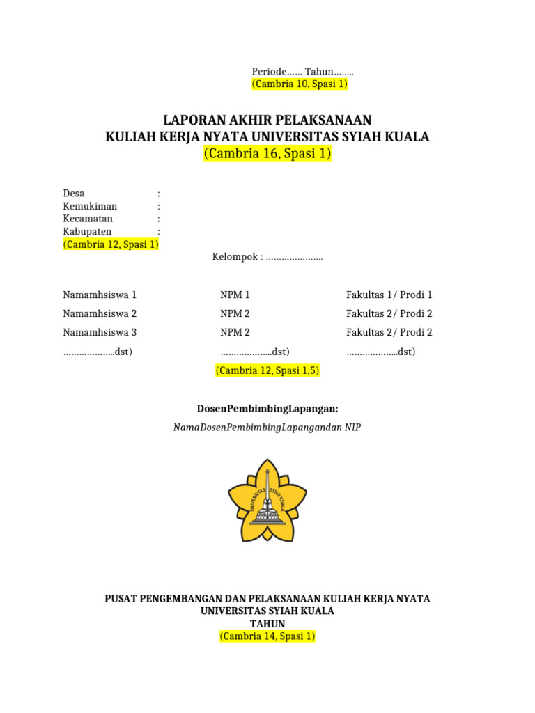 Format Laporan KKN Reguler..Cover Lembar Pengesahan Surat Pernyataan ...