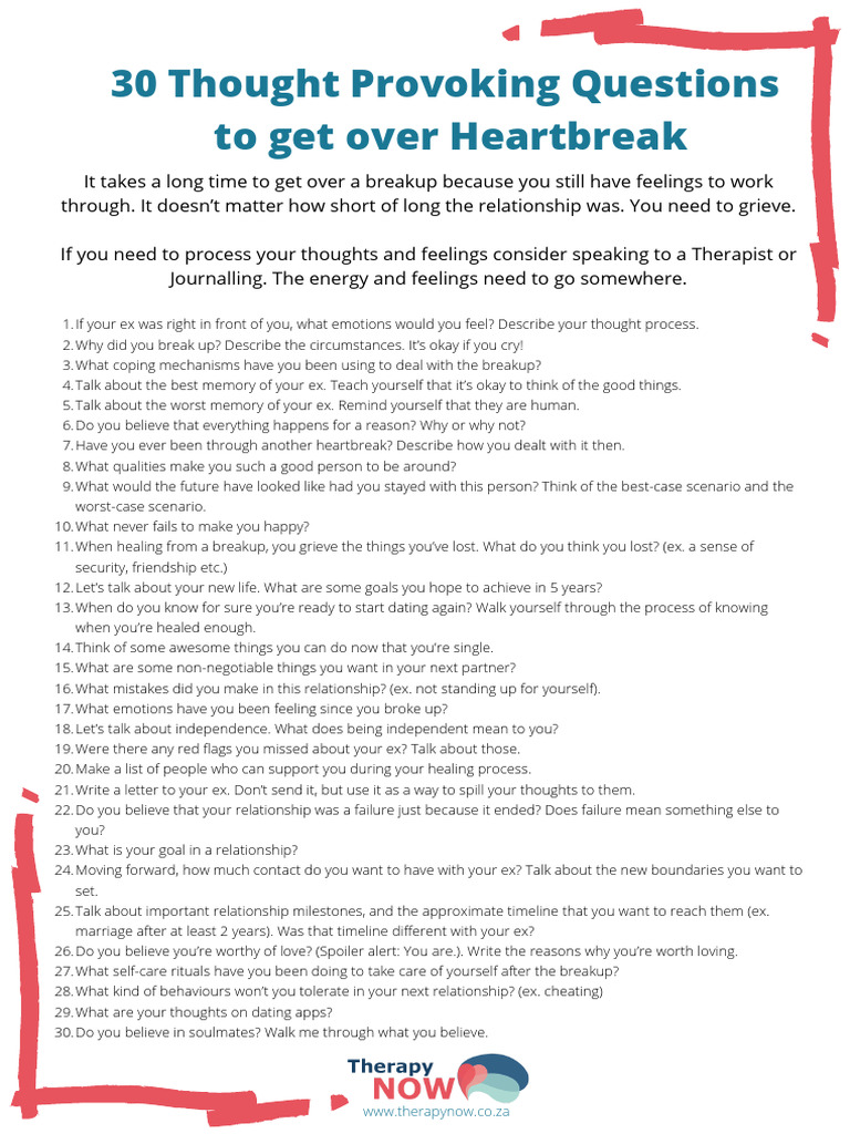 30 Thought Provoking Questions To Get Over Heartbreak | PDF