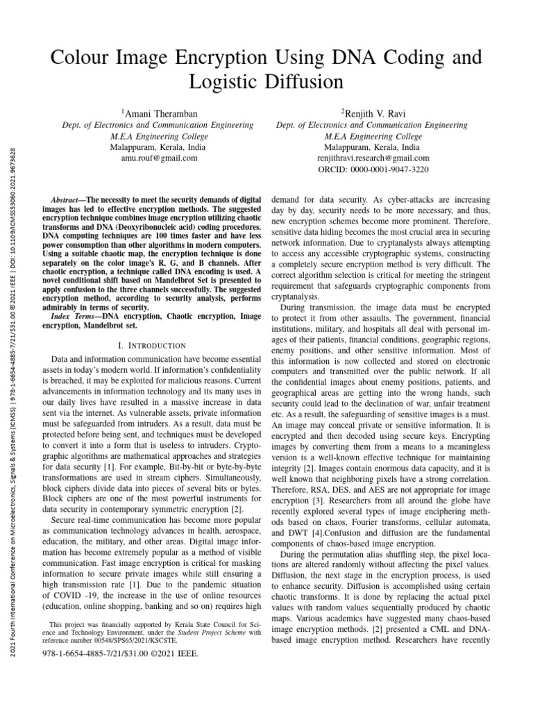 Colour Image Encryption Using DNA Coding and Logistic Diffusion | PDF Colour Image Encryption Using DNA Coding and Logistic Diffusion | PDF