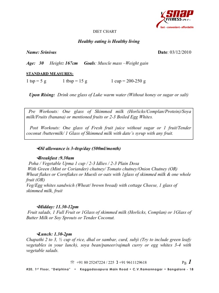 Weight - Gain Diet Chart | PDF